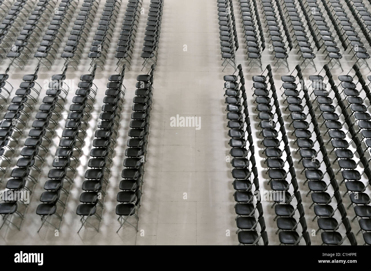 row after row of empty chairs, black and white image Stock Photo - Alamy