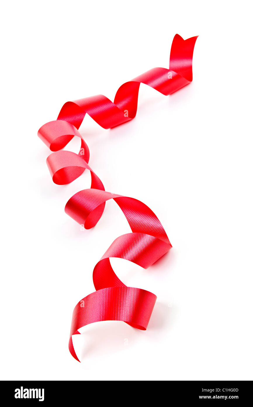 Curled red holiday ribbon strip isolated on white background Stock ...
