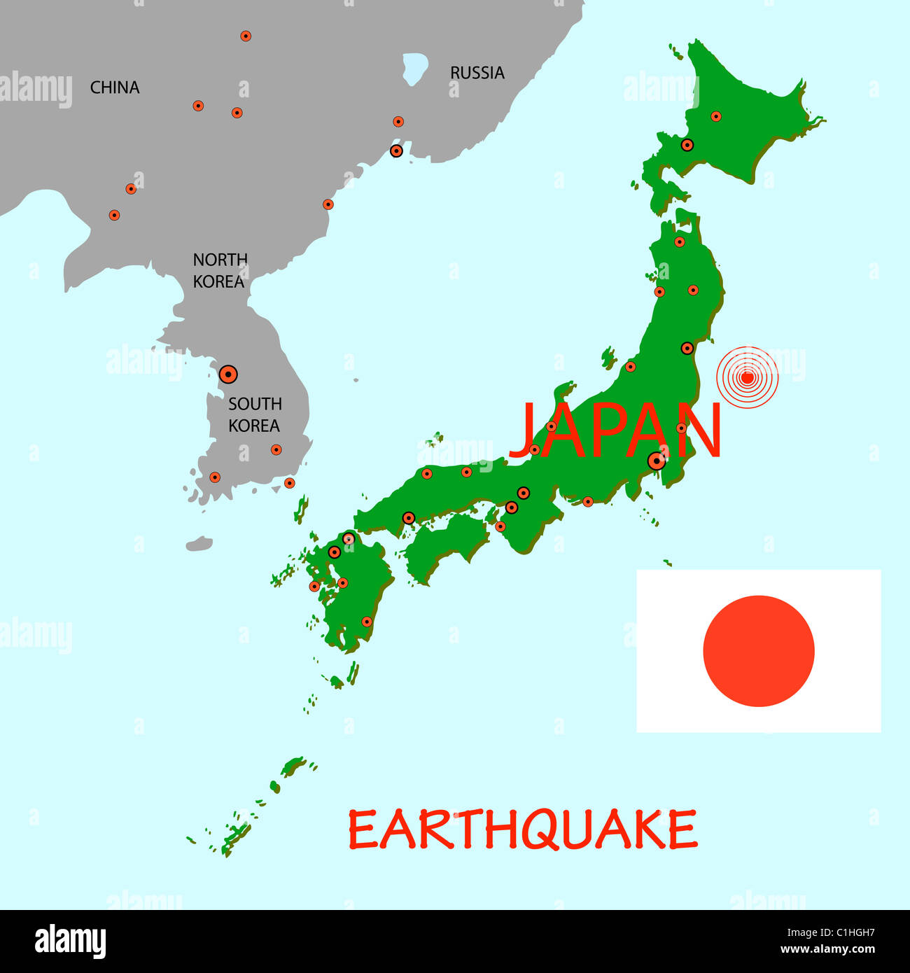 Japan map with epicenter of strong earthquake Stock Photo - Alamy