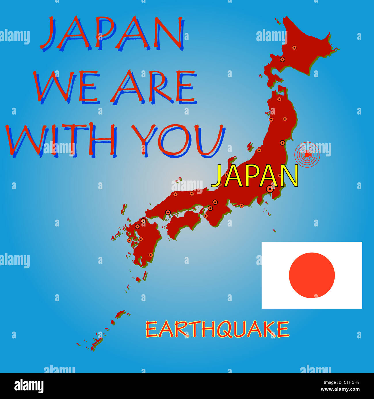 Japan map with epicenter of strong earthquake Stock Photo - Alamy
