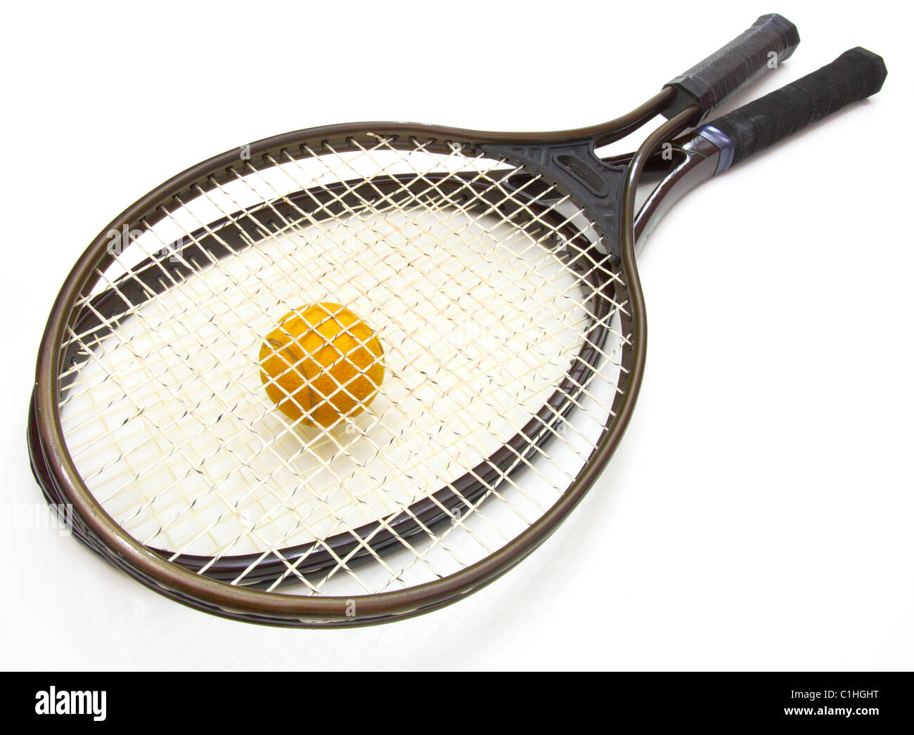A tennis ball and racket on a white background Stock Photo - Alamy