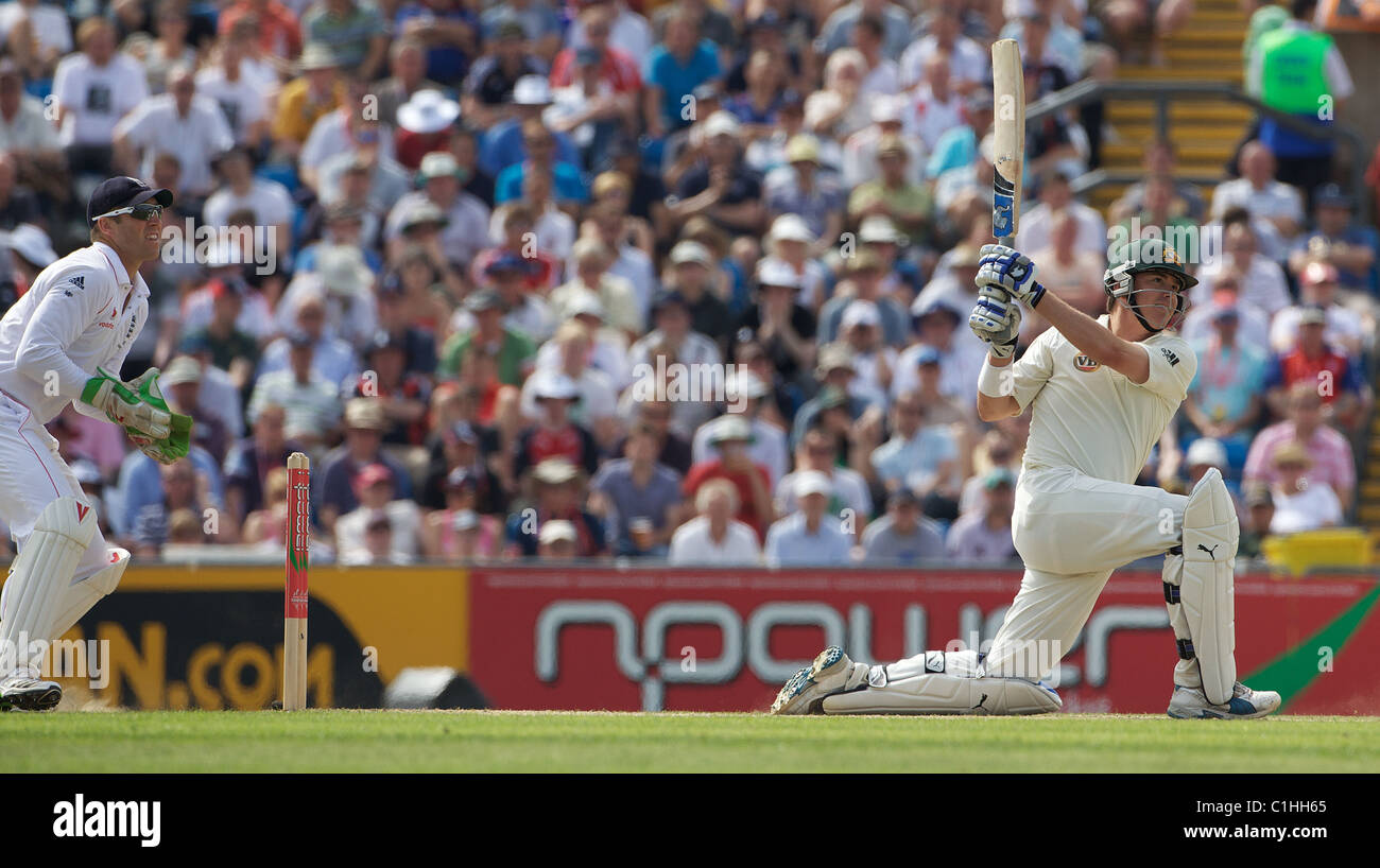 Marcus North brings up his century with a six and celebrates during the ...