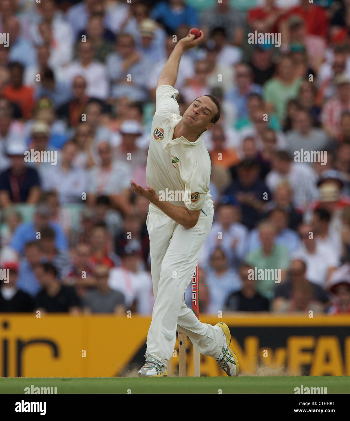 Stuart Clark bowling during the fifth Ashes test match at The Oval ...