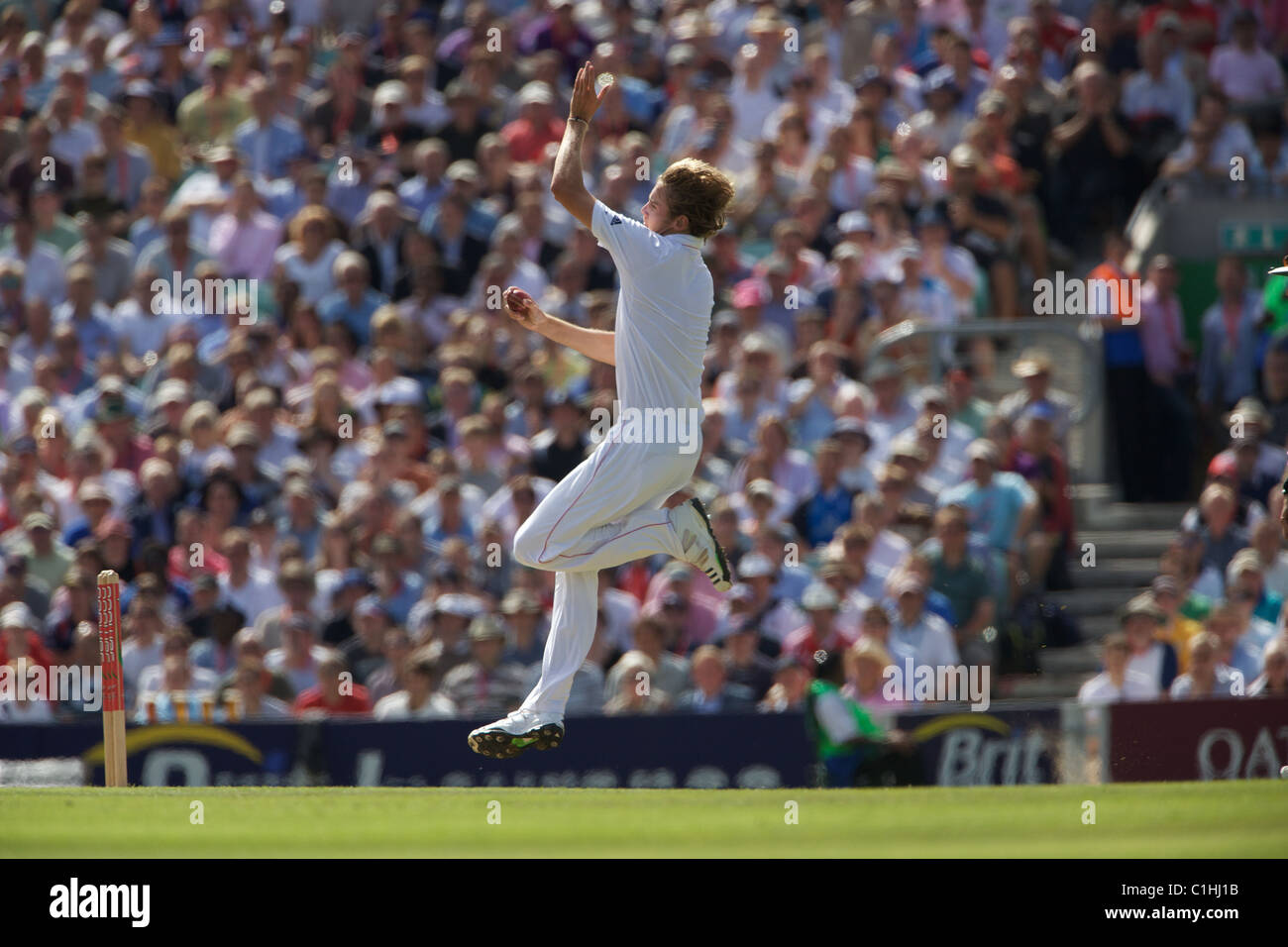 Stuart Broad bowling during the fifth Ashes test match at The Oval ...