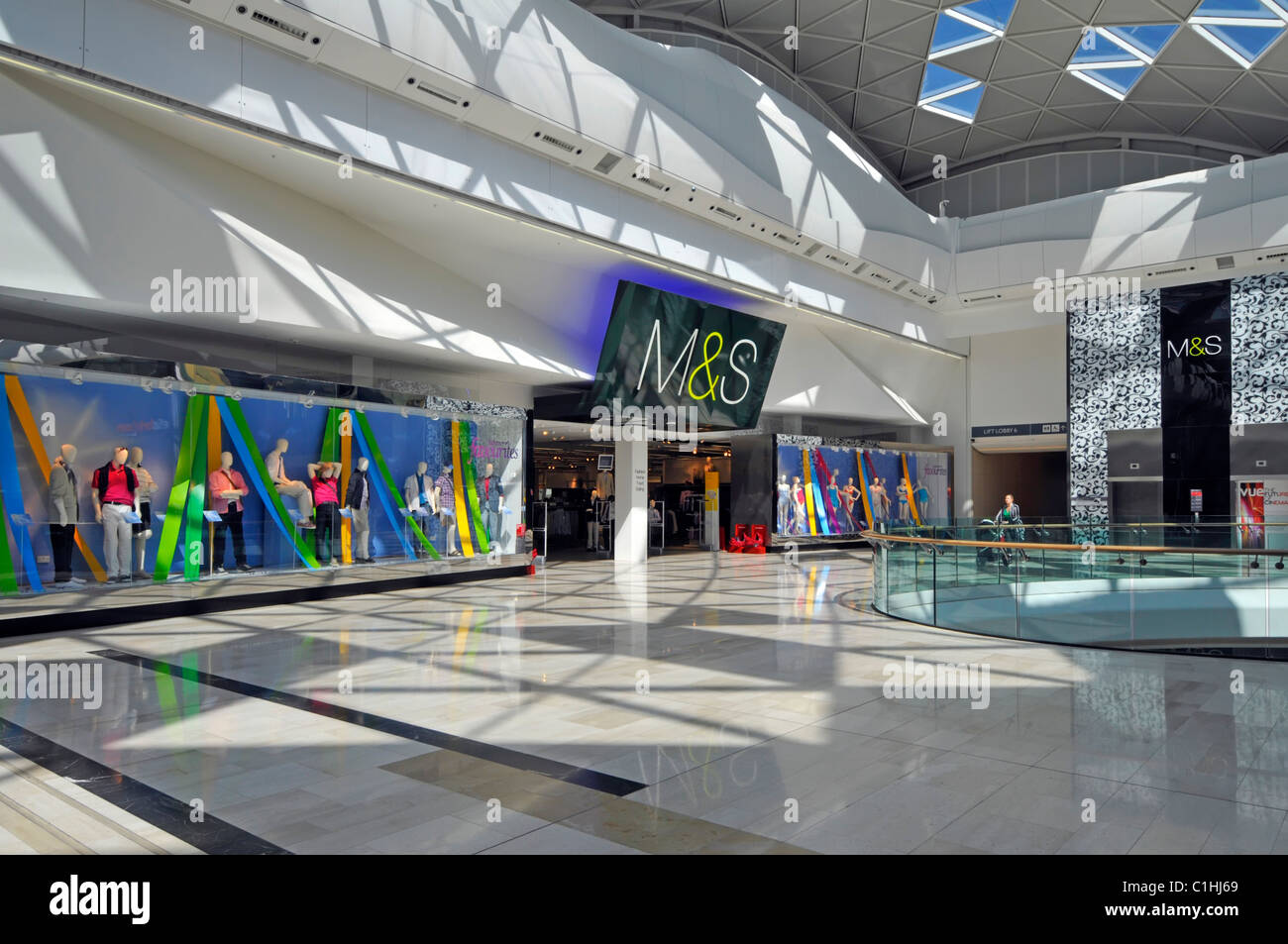 Marks and Spencer retail store window displays & M&S sign above ...