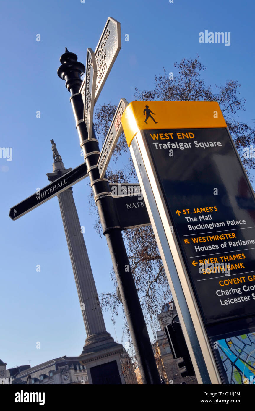 Legible London street sign West End Trafalgar Square in front of ...