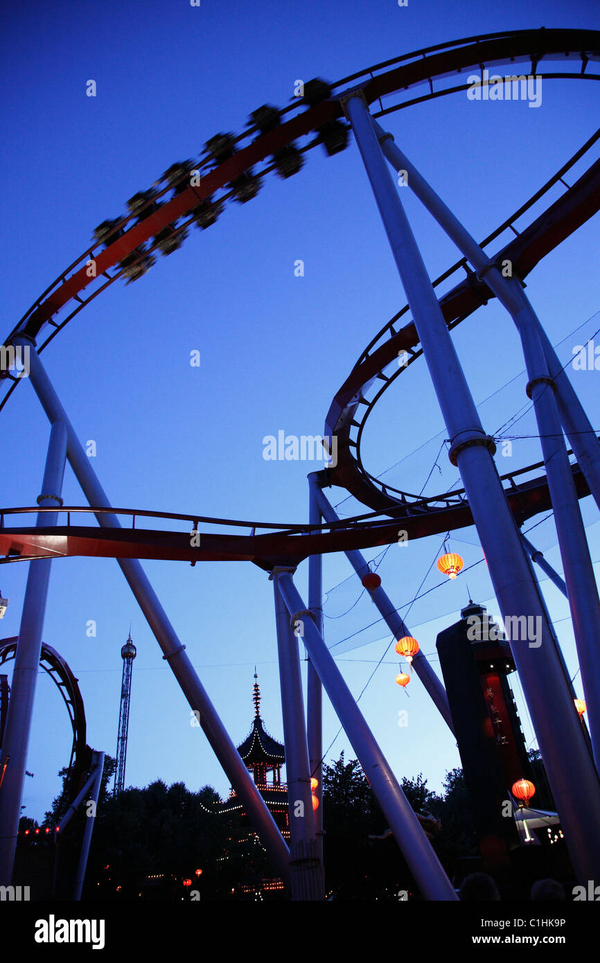 Rollercoaster in Tivoli Gardens Amusement Park, Copenhagen, Denmark ...