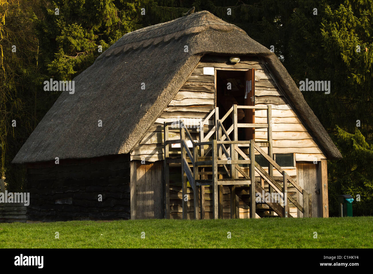 Council owned wooden thatched building on the Himley Estate Stock Photo ...