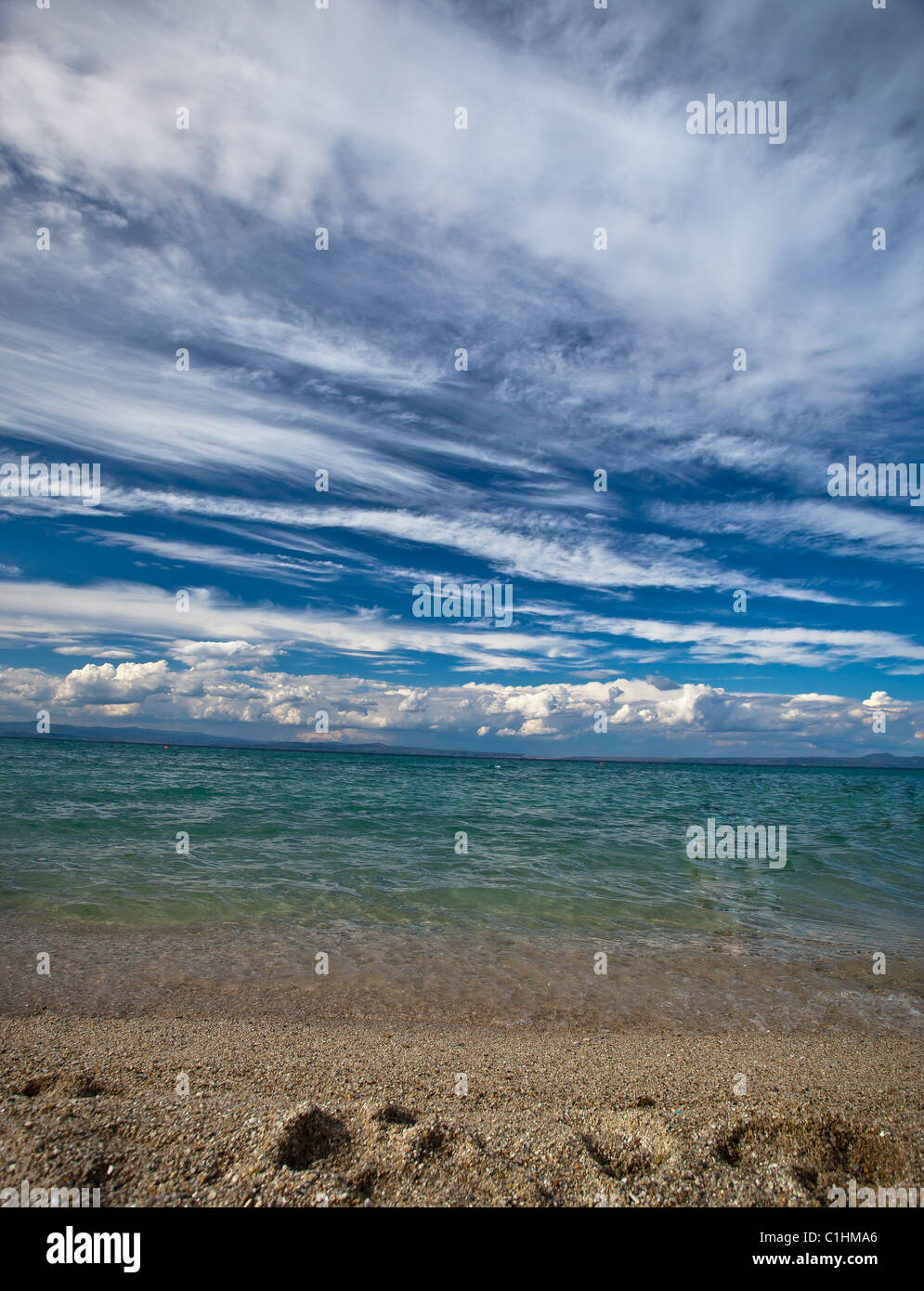 View from a sand beach,Polychrono Greece Stock Photo - Alamy