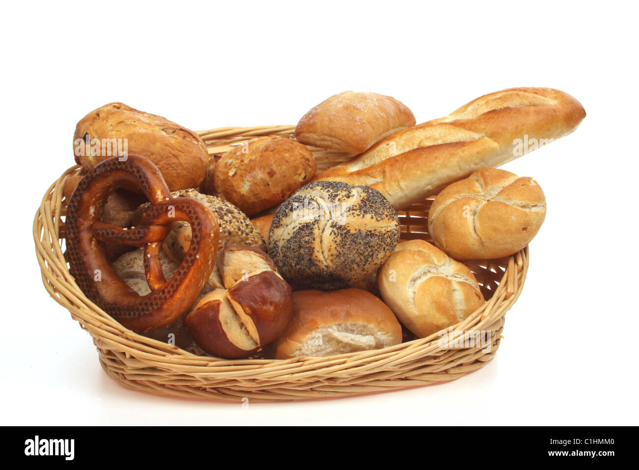 Bread and buns isolated against a white background Stock Photo - Alamy