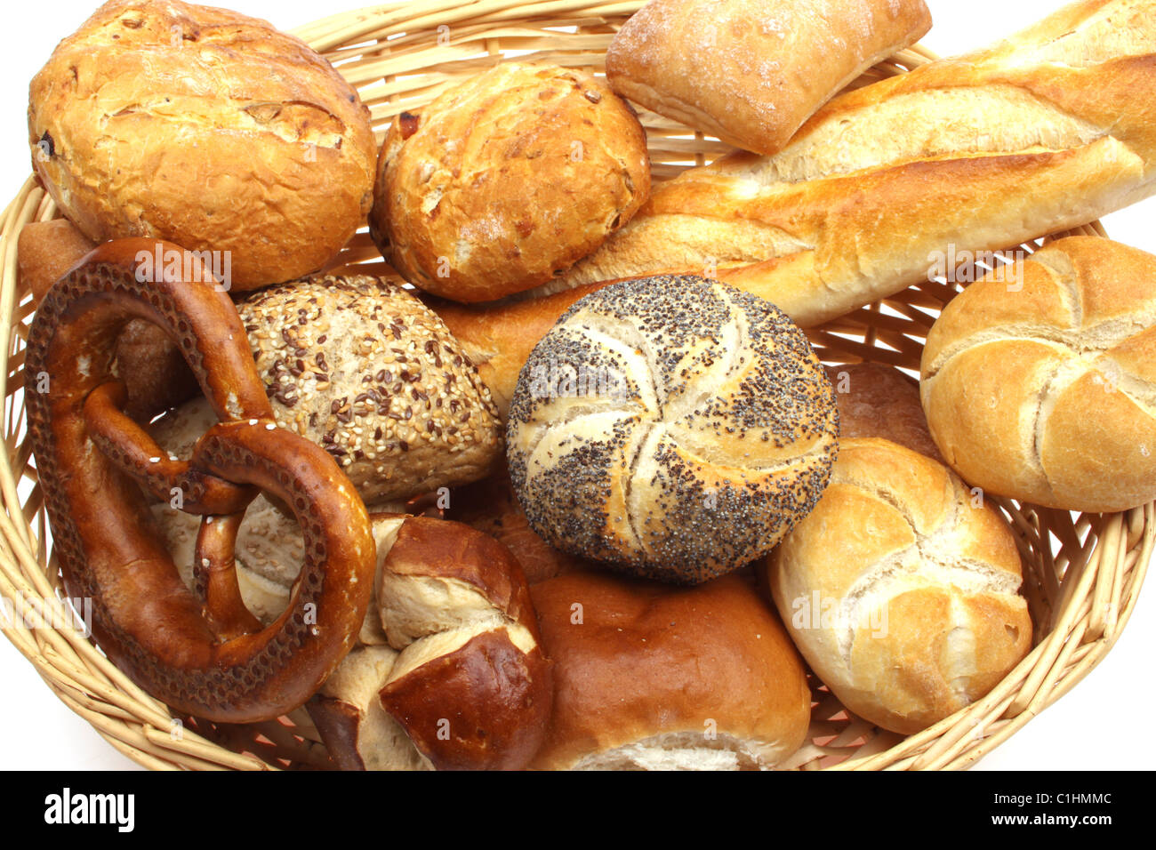 Bread and buns isolated against a white background Stock Photo - Alamy