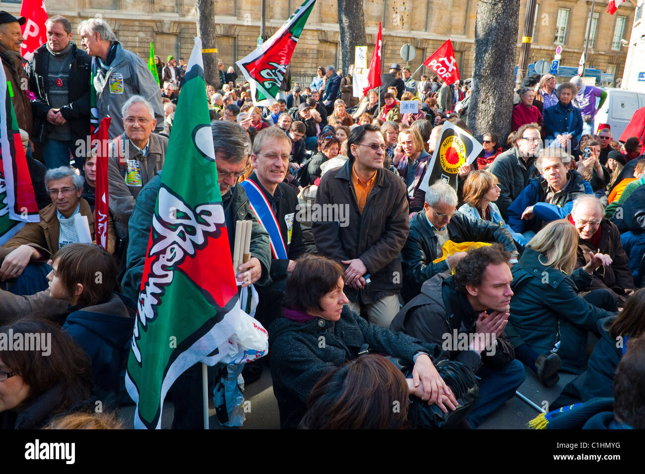 Paris, France, French People Demonstrating Against Nuclear Power, Crowd ...