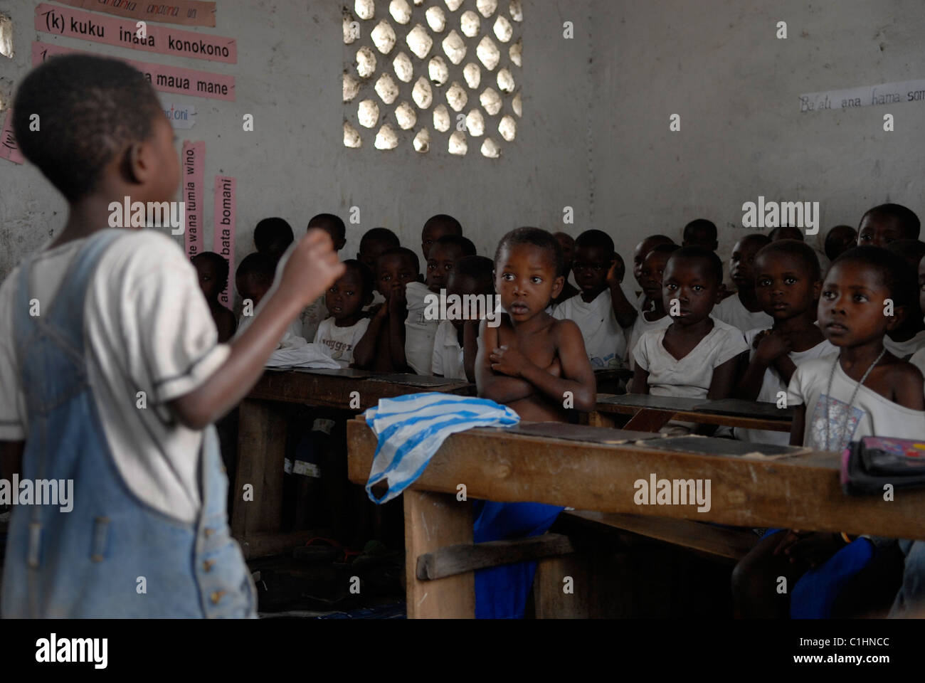 Schoolchildren attend a lecture in a primary classroom n a rural ...