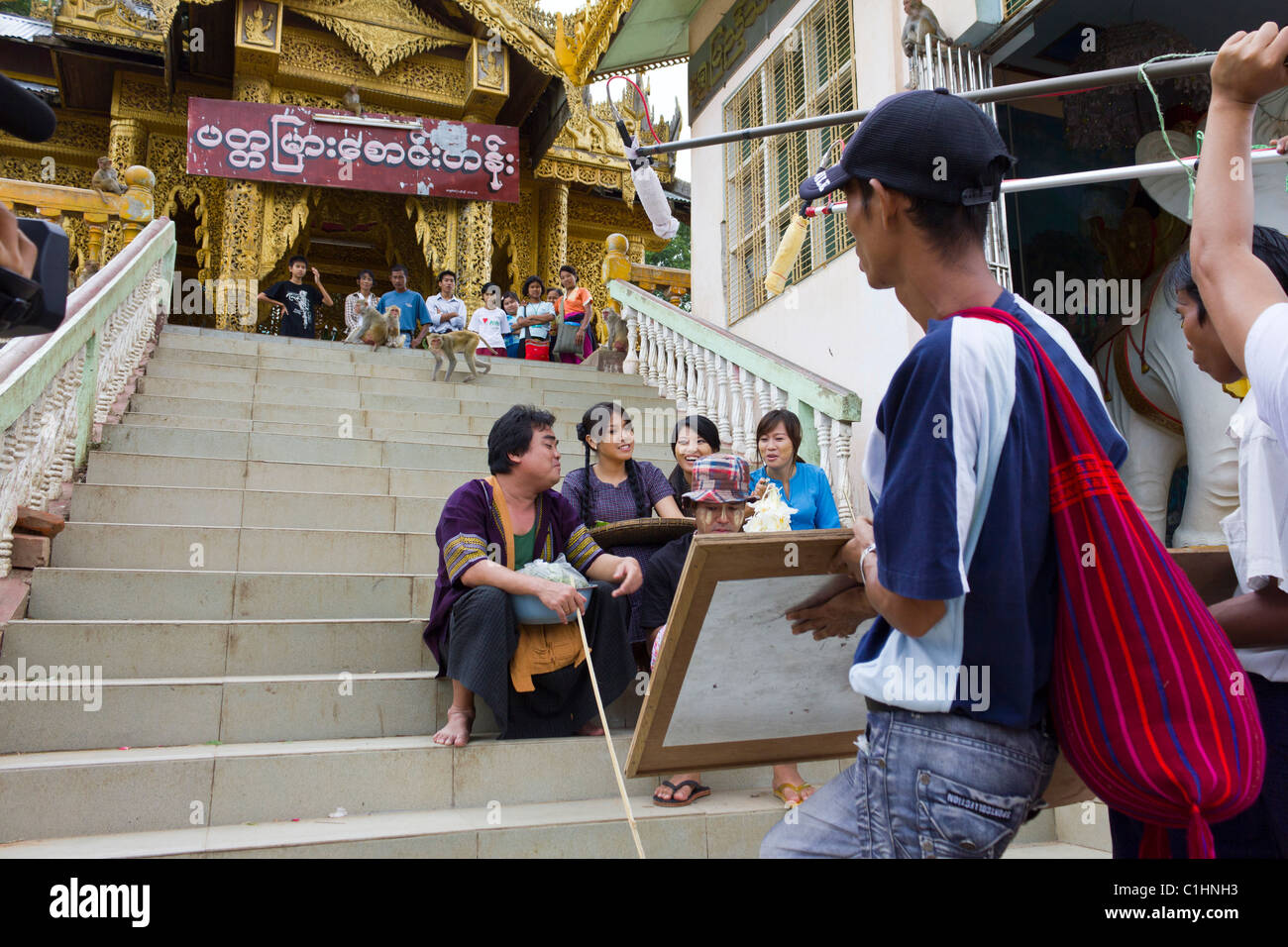 Burmese actors filming tv serial at Taung Kalat, Mount Popa, Myanmar ...