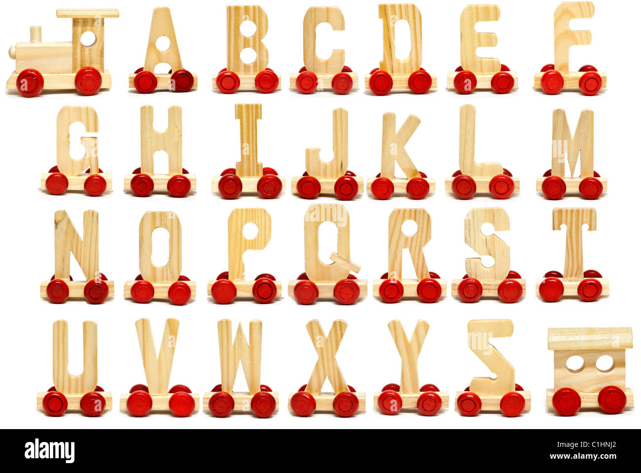 Alphabet train with all uppercase letters, locomotive and carriage ...