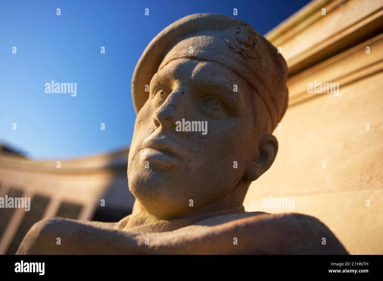 Royal Marine Commando statue at the cenataph on Plymouth Hoe Devon UK ...