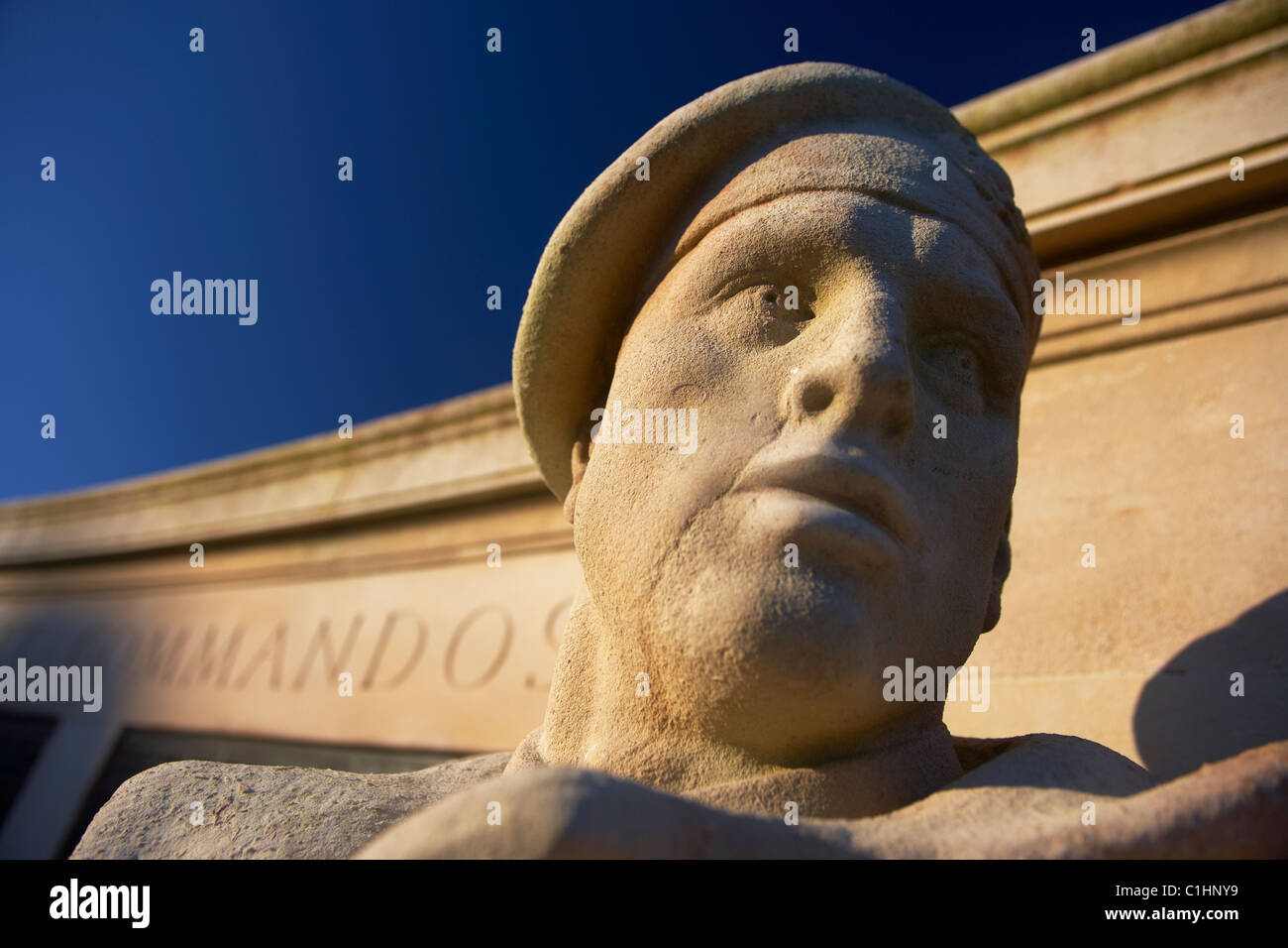 Royal Marine Commando statue at the cenataph on Plymouth Hoe Devon UK ...