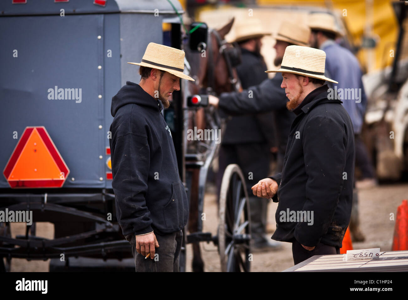 Amish men socialize during the Annual Mud Sale to support the Fire ...