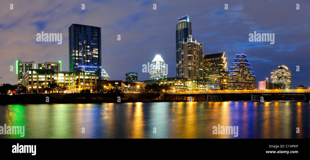 AUSTIN, Texas - Panorama of Austin's city skyline at dusk, with the ...
