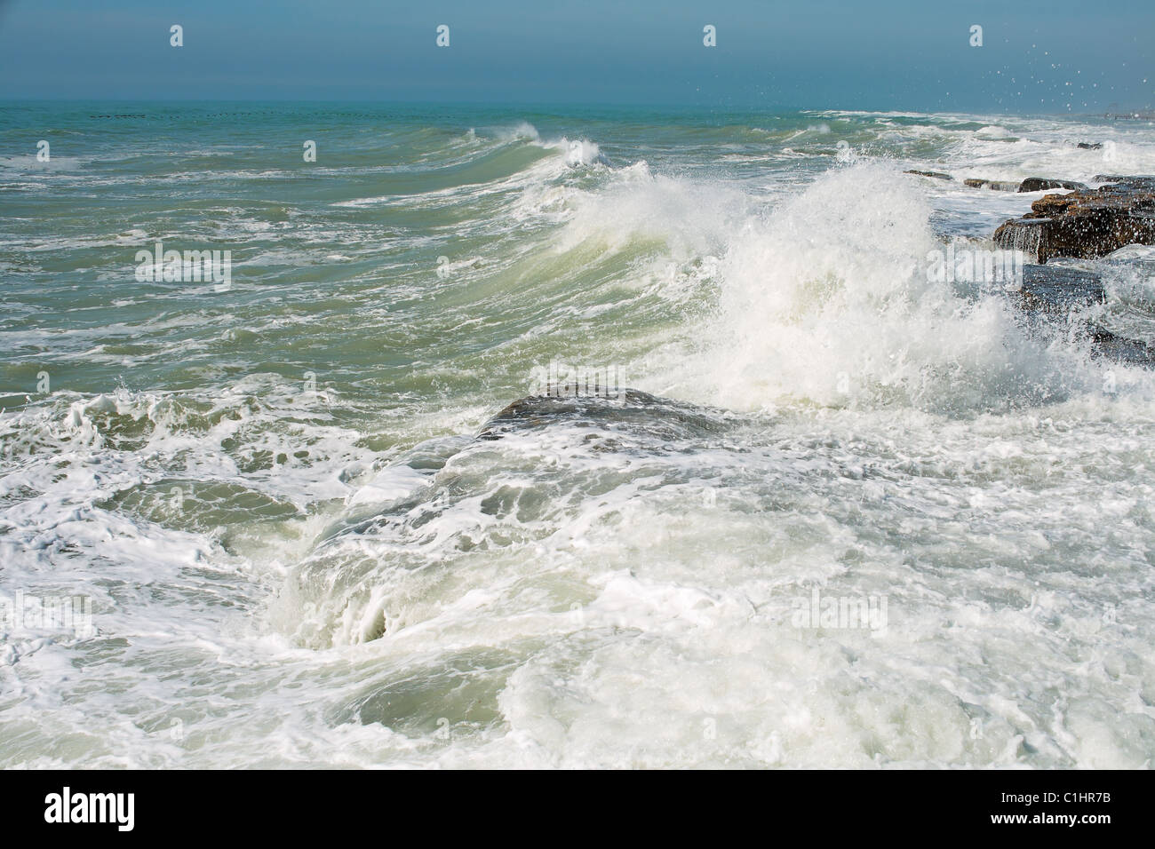 Storm on the sea shore of the Caspian Sea. Month of February Stock ...