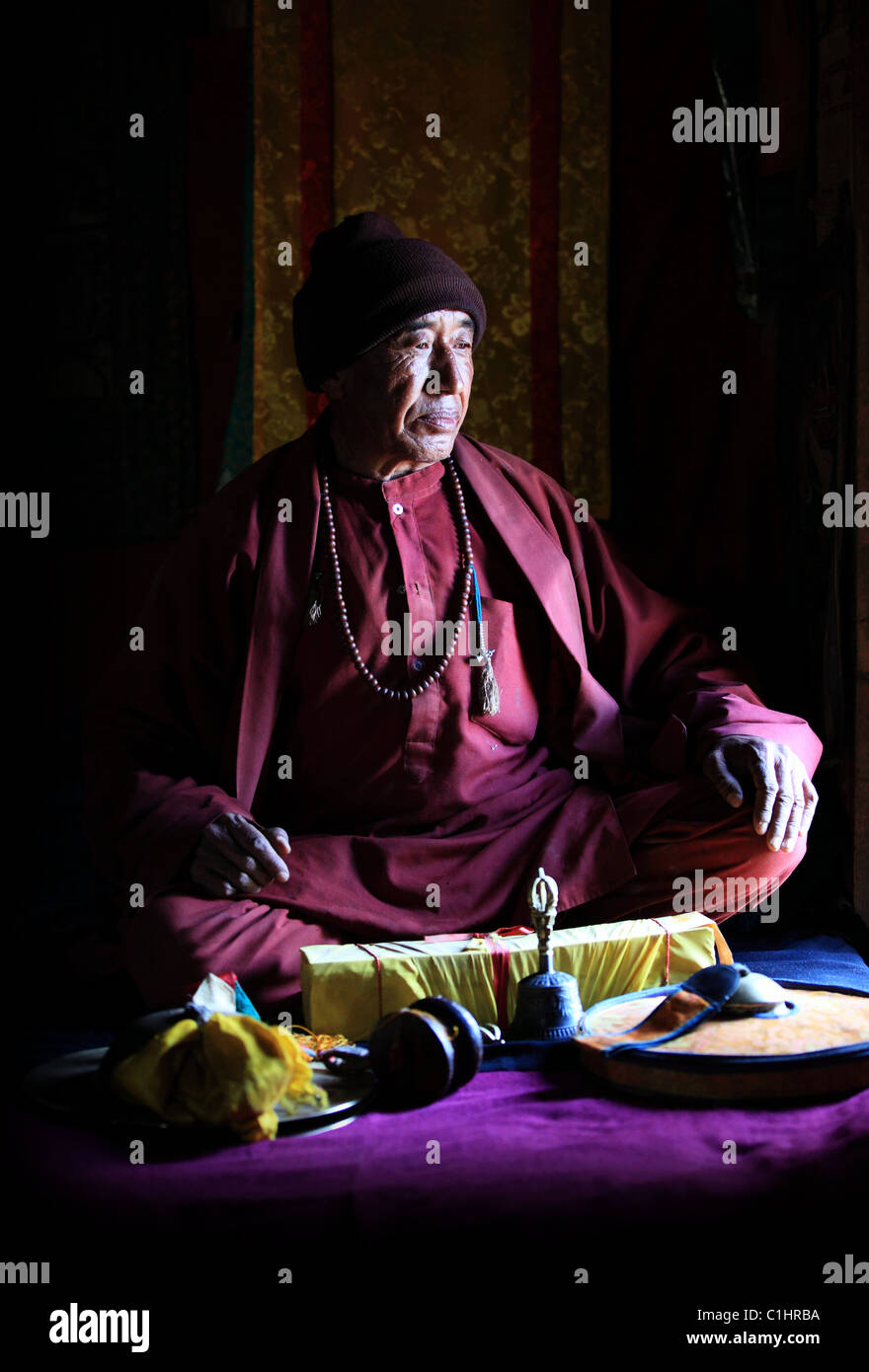 Buddhist lama during rituals in Nepal Himalaya Stock Photo - Alamy