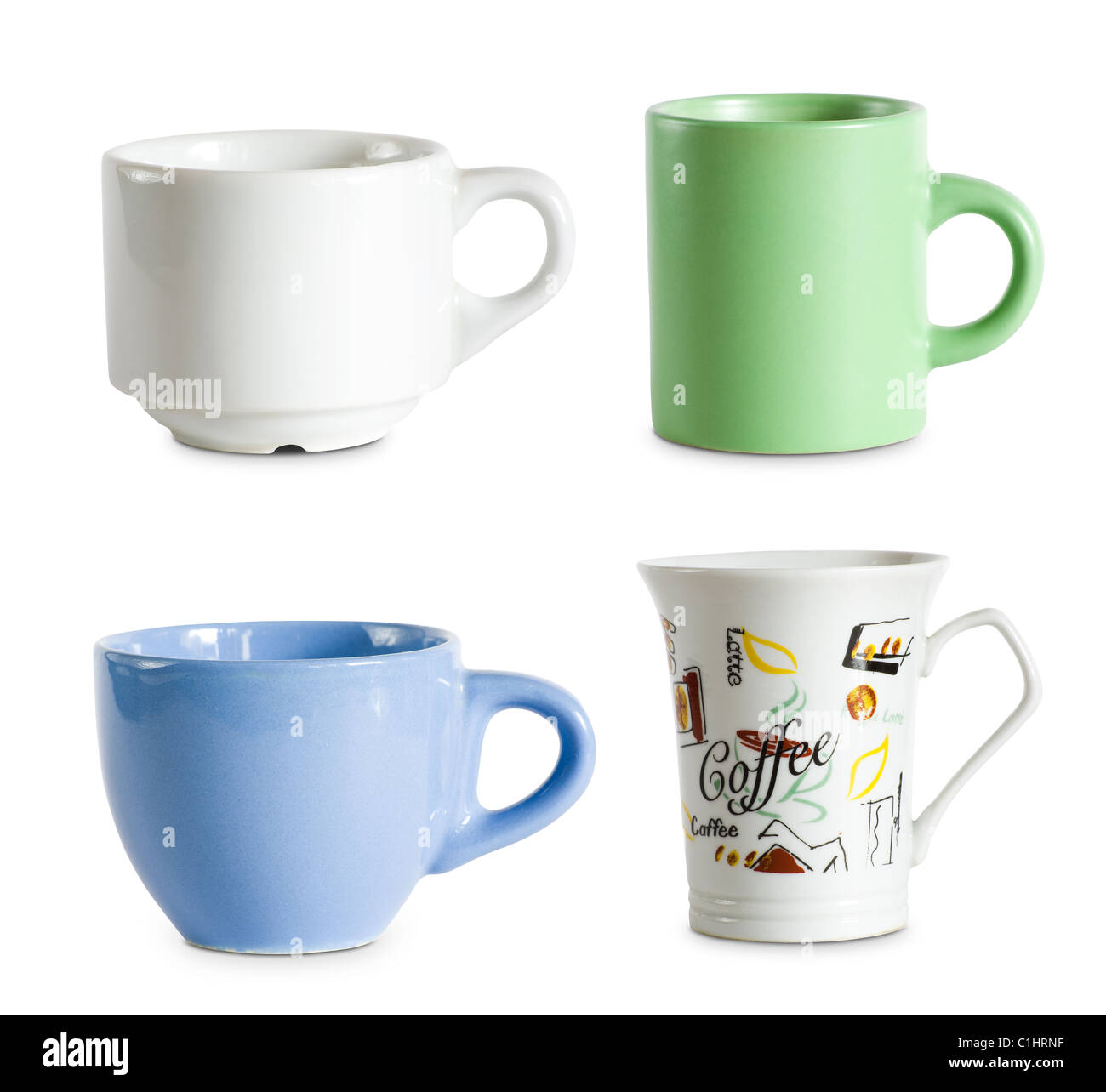 Assortment of stylish coffee cups isolated on white Stock Photo - Alamy