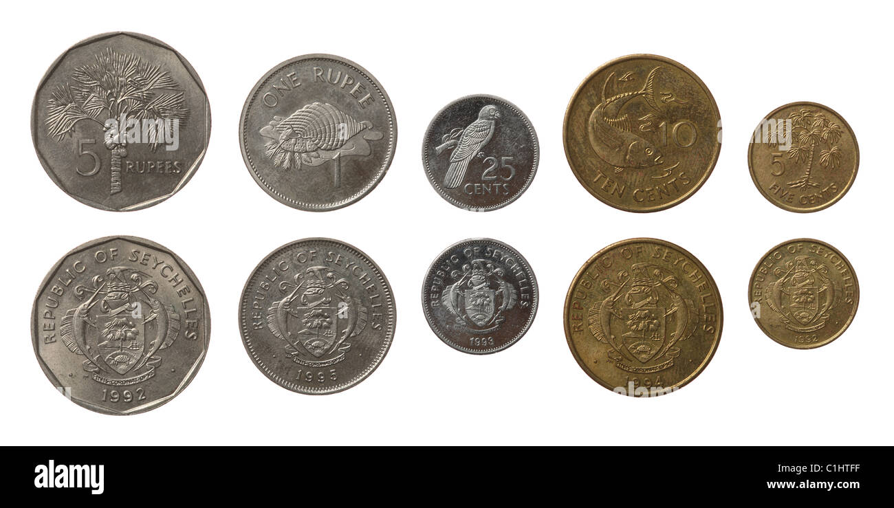 Set of Seychellois Rupee coins isolated on white Stock Photo - Alamy