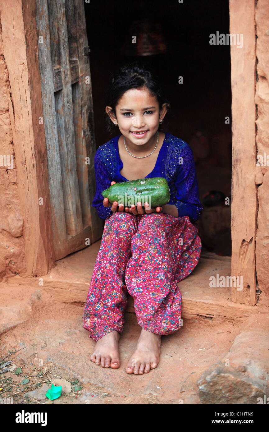 Nepali girl in the hills of Nepal Stock Photo - Alamy