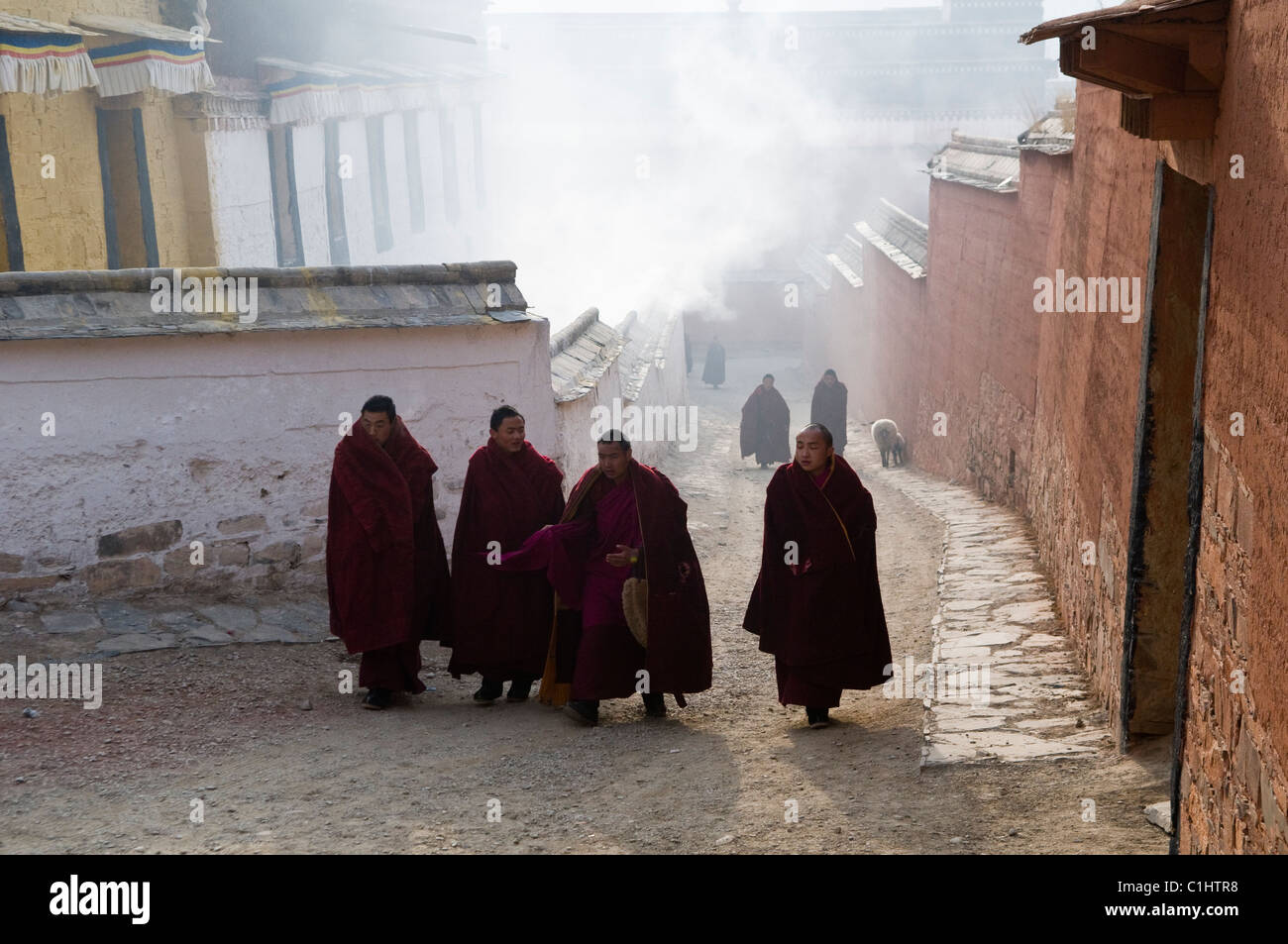 Buddhist monk walking through monastery hi-res stock photography and ...