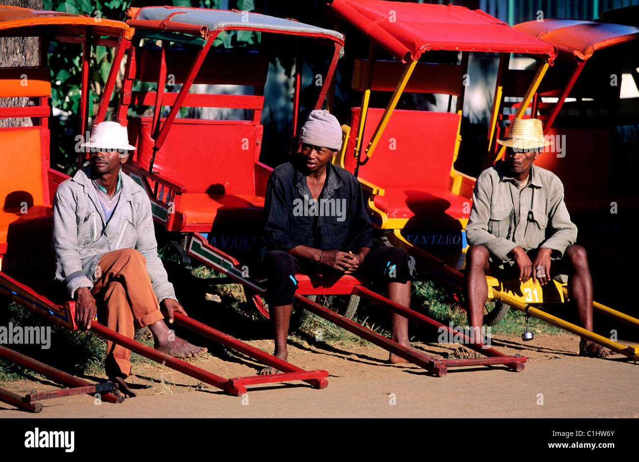 Madagascar, central Highlands, Antsirabe, trishaw driver Stock Photo ...