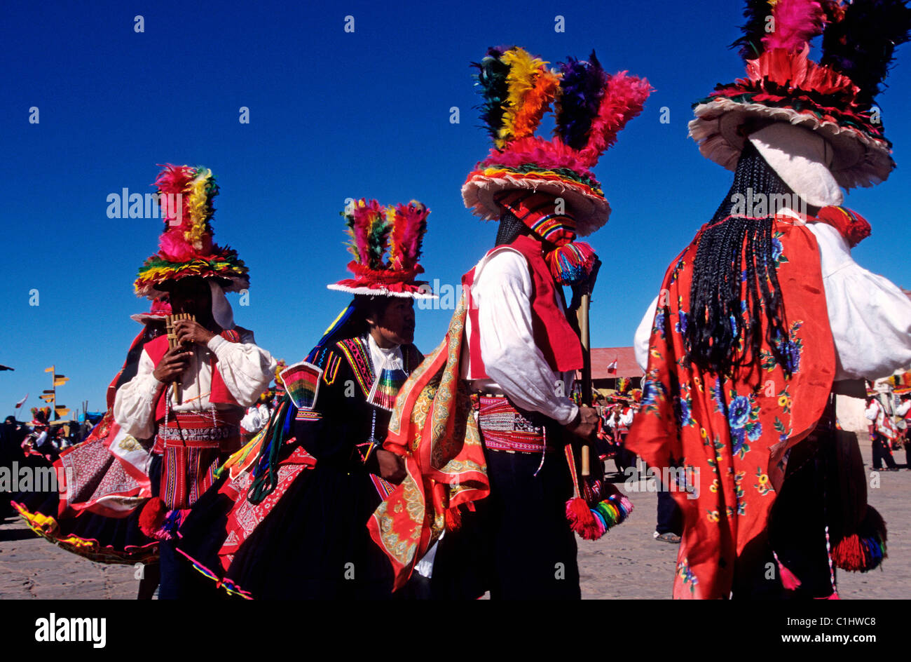Peru, Puno Department, Lake Titicaca, the harvest festival at Taquile ...