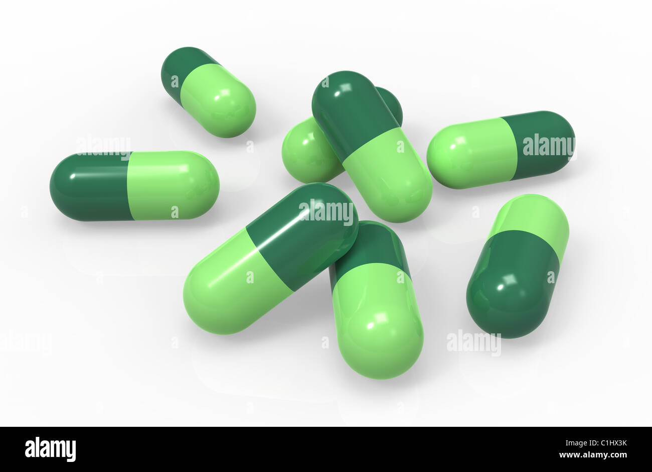 Green medical capsules isolated on white background - close-up Stock ...