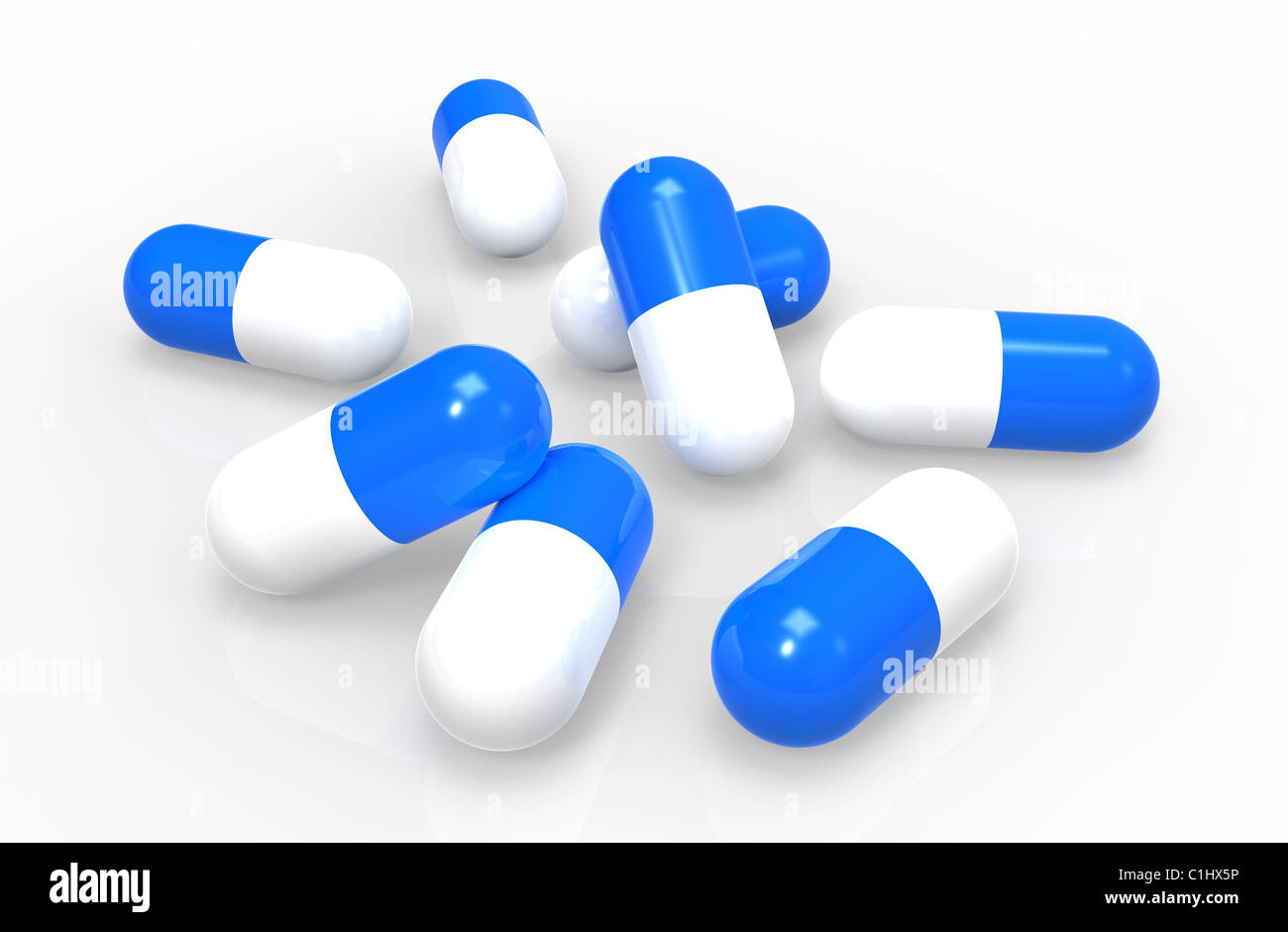 Blue medical capsules isolated on white background - close-up Stock ...
