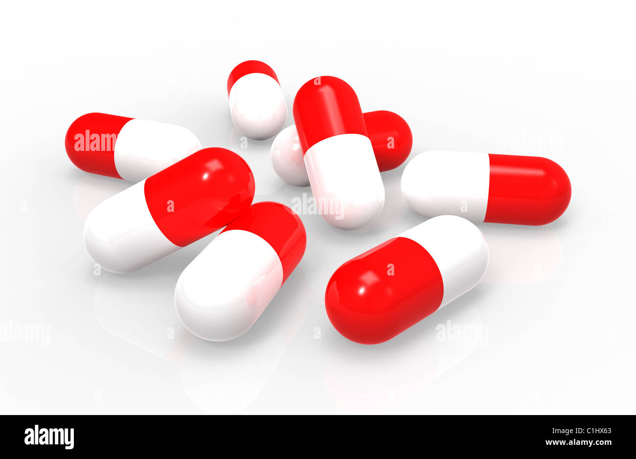 Red medical capsules isolated on white background - close-up Stock ...