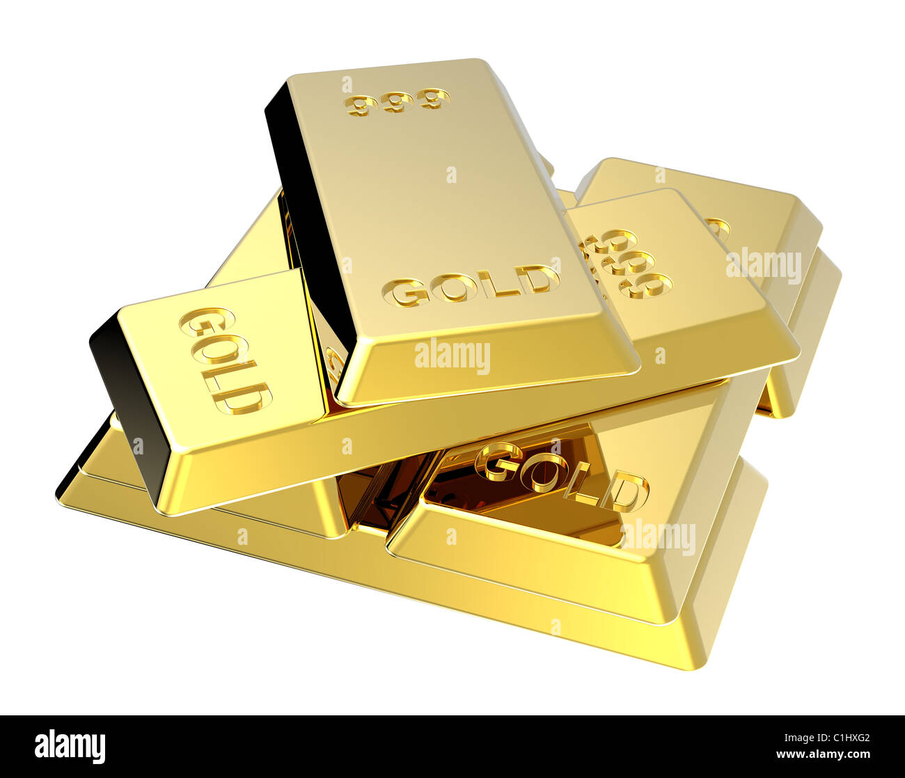 Gold ingots isolated on white Stock Photo - Alamy