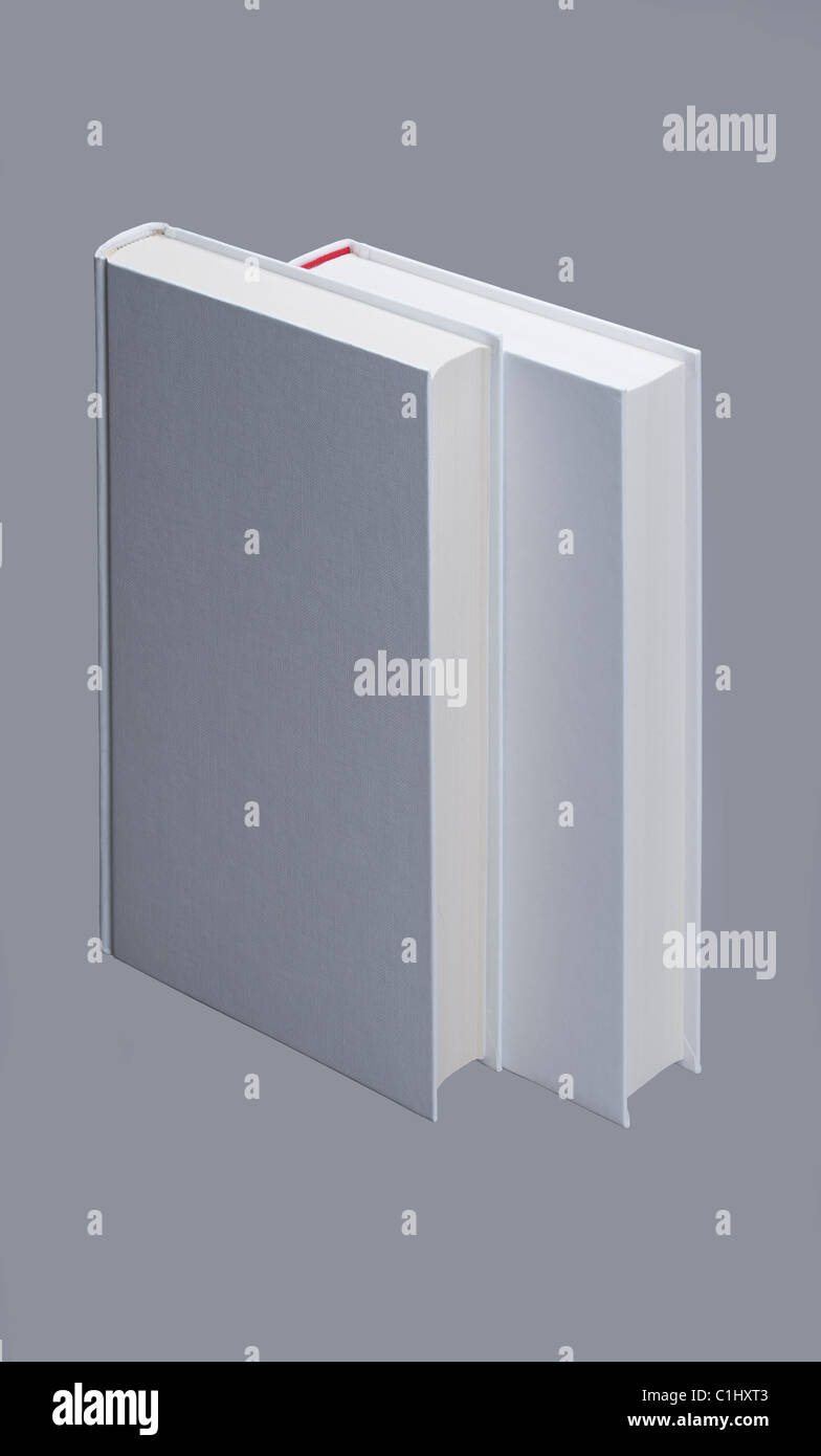 Two standing, white plain books with gray background Stock Photo - Alamy