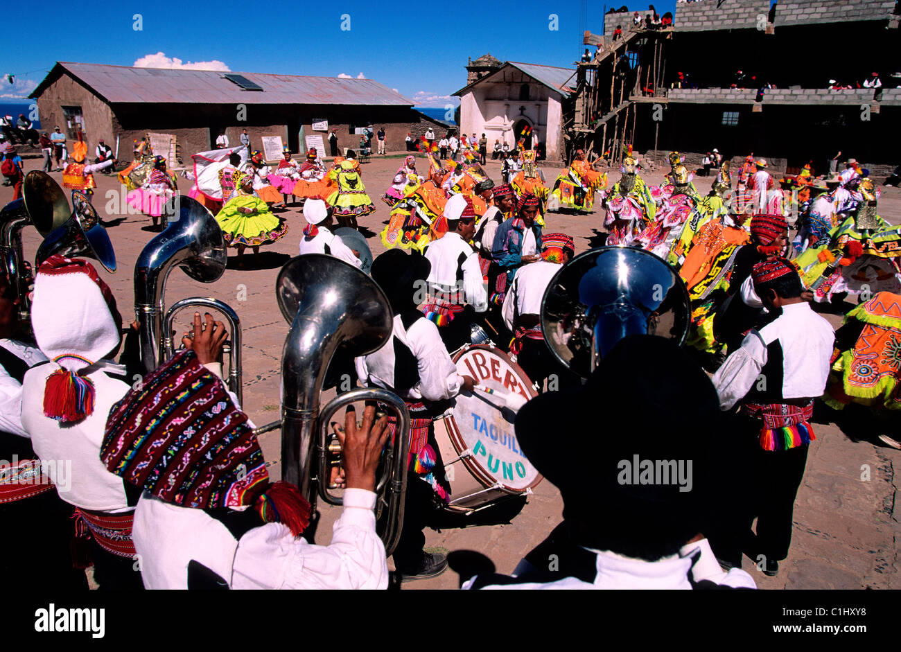 Peru, Puno Department, Taquile Island, Easter Celebration, traditional ...