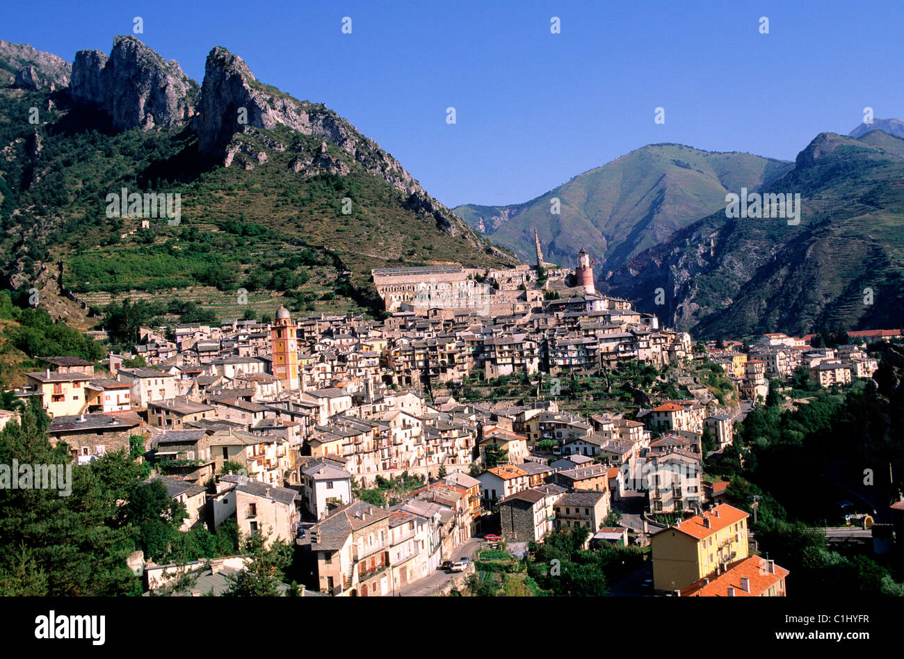 France, Alpes Maritimes, village of Tende in the heart of the Valley of ...