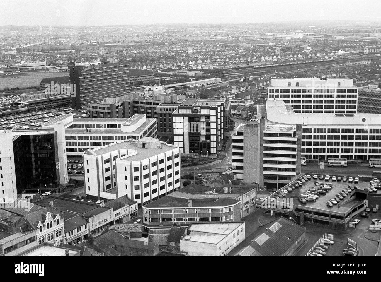 Central business district Swindon late 1980s Wiltshire England looking ...