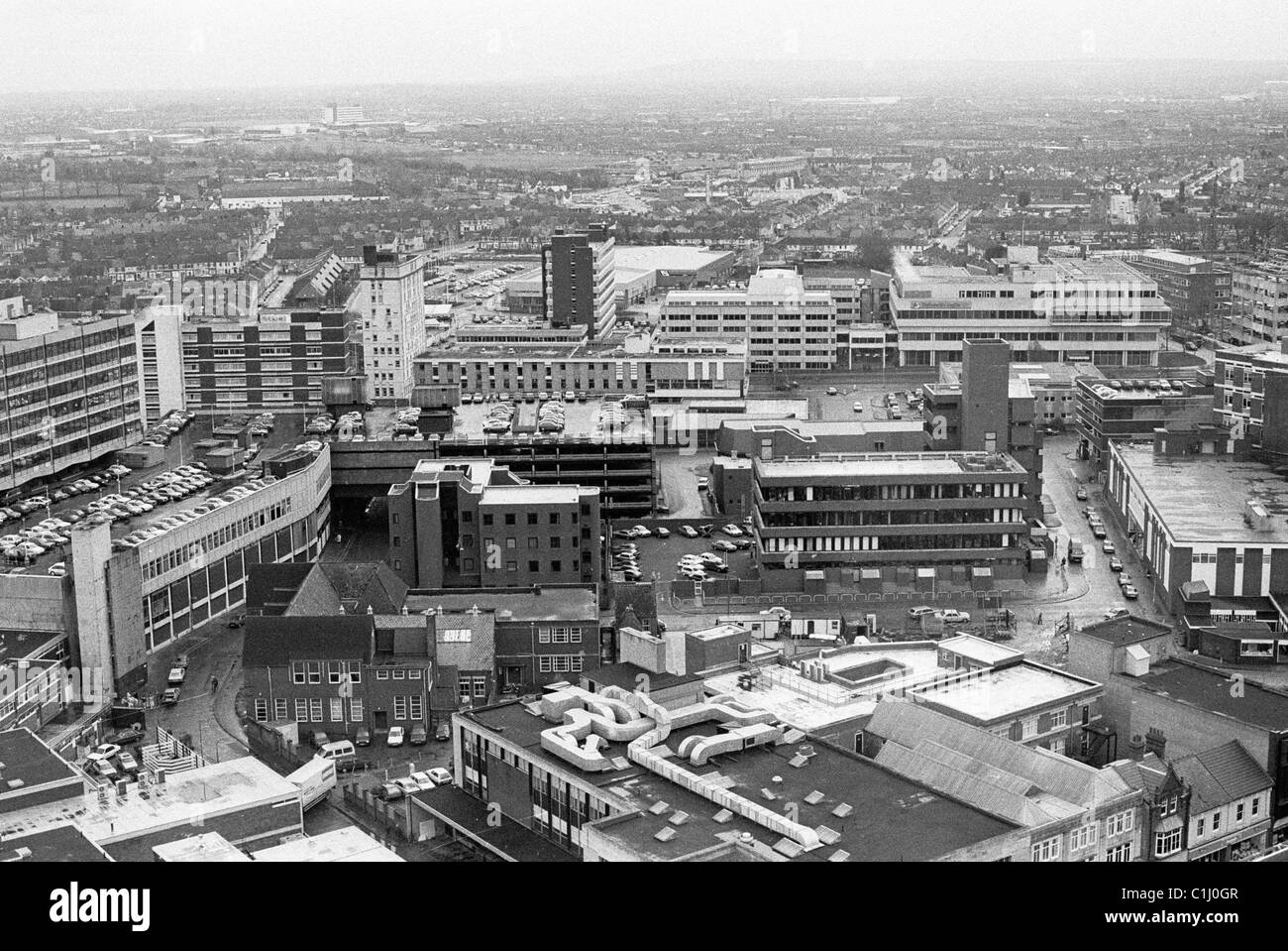 Central business district Swindon late 1980s Wiltshire England looking ...
