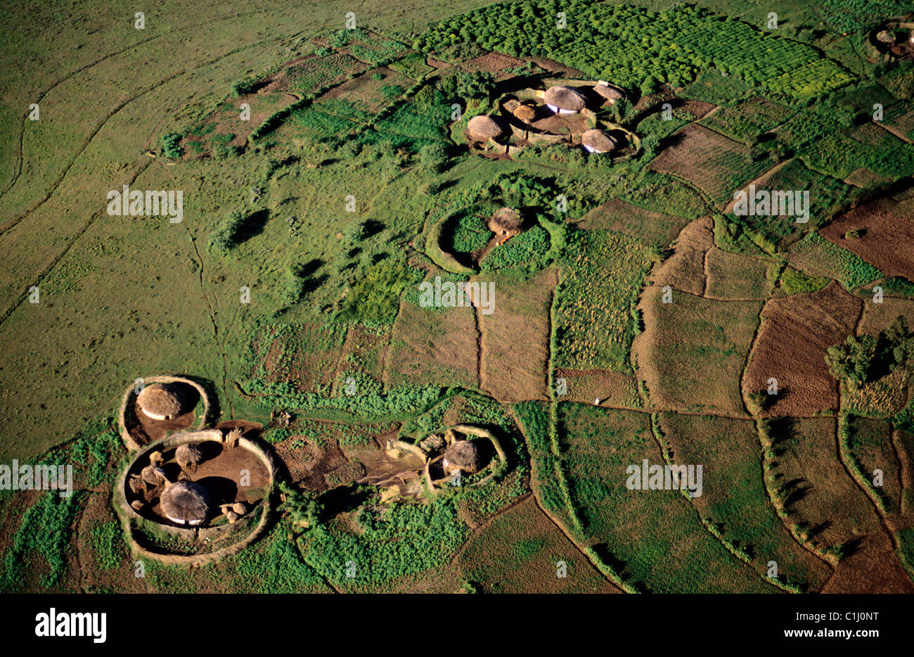 Burundi, traditional housing rugo scattered on a hill of the region of ...