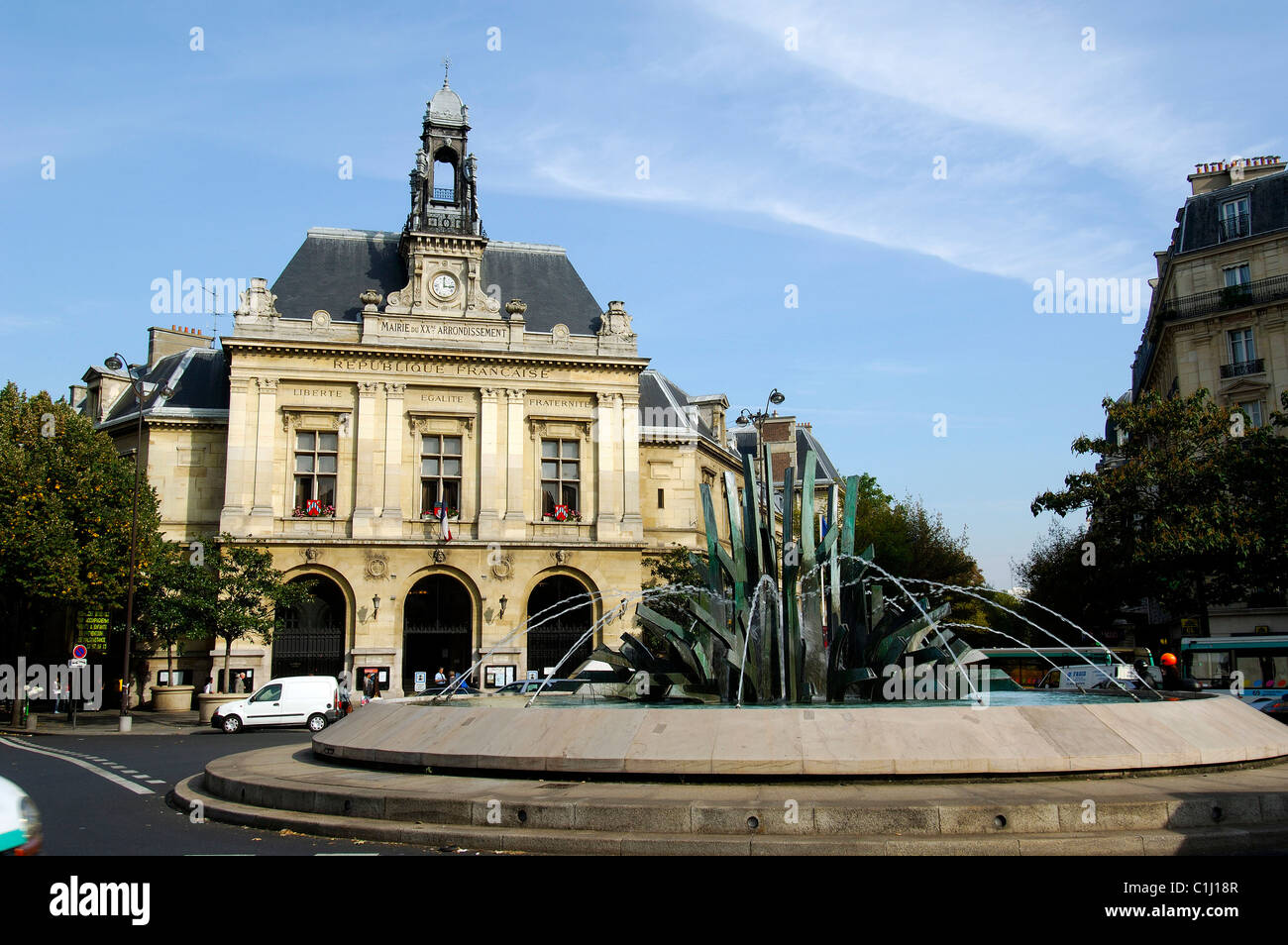 France, Paris, city hall of the 20th arrondissement on the Gambetta ...