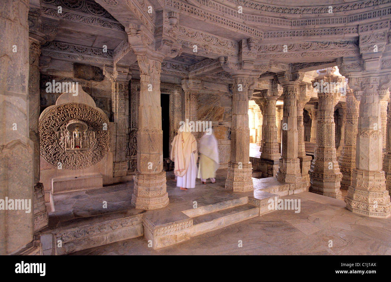 India, Rajasthan State, Ranakpur, jaïn Adinatha temple, plate in high ...
