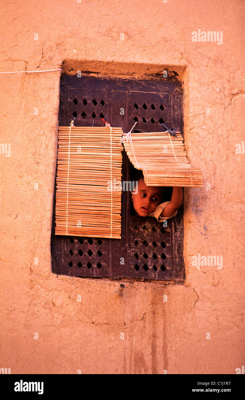 Yemen, Hadramout Province, child in Al Ajarein in the Wadi Do’An Stock ...