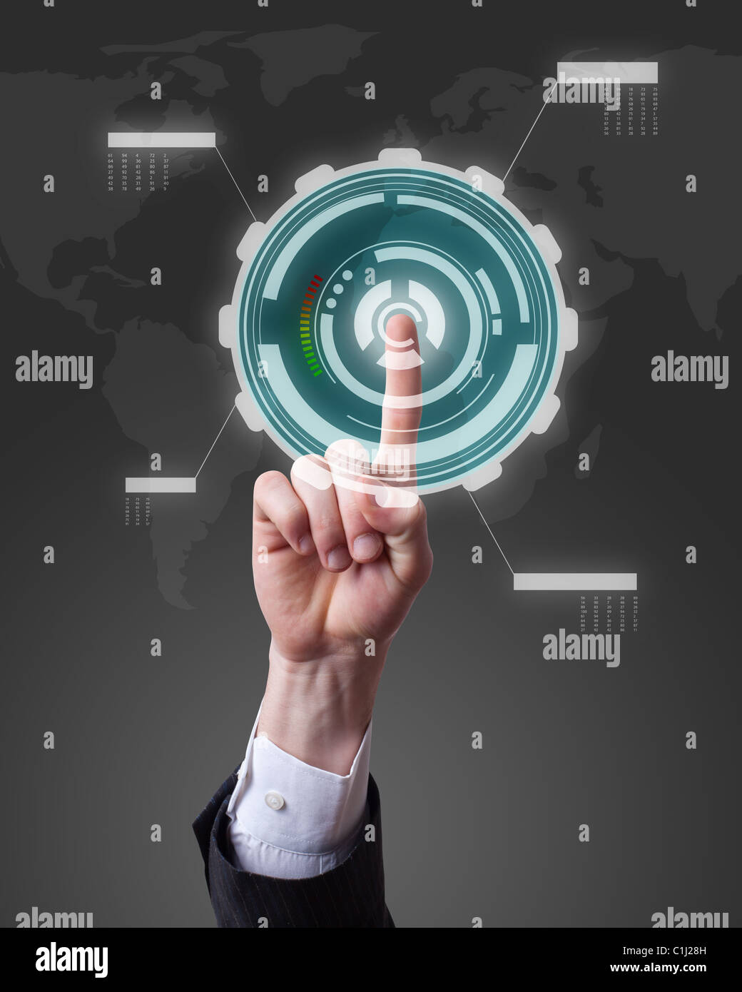 hand pushing a button on a touch screen interface Stock Photo - Alamy