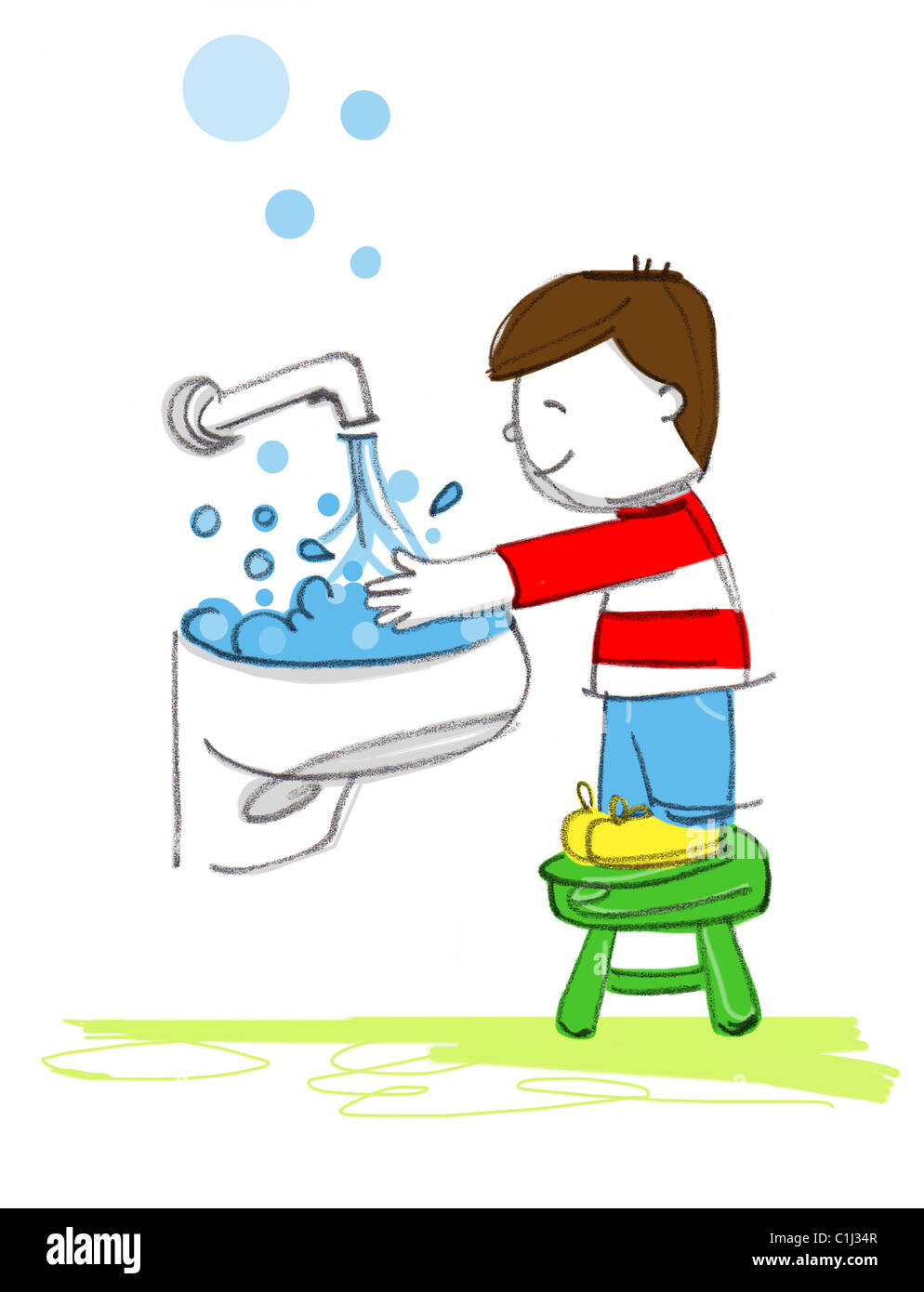 Illustration of Boy Washing His Hands Stock Photo - Alamy
