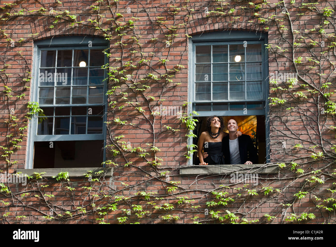 Man climbing out of window hi-res stock photography and images - Alamy