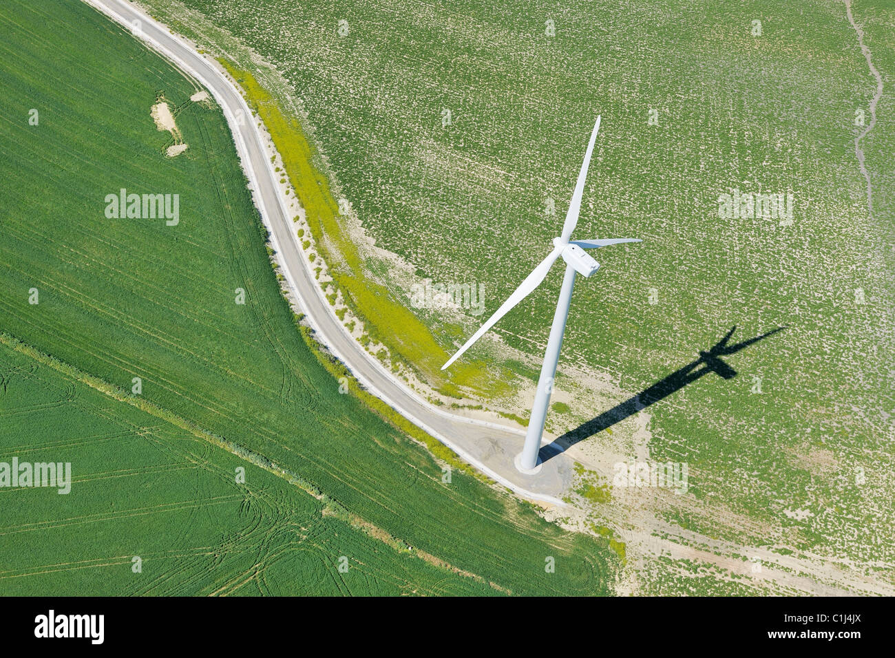 Aerial View of Wind Turbine in Field near Jerez de la Frontera, Cadiz ...