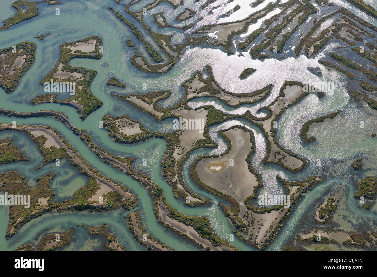 Aerial View of Marshlands, Bahia de Cadiz Natural Park, Costa de la Luz ...