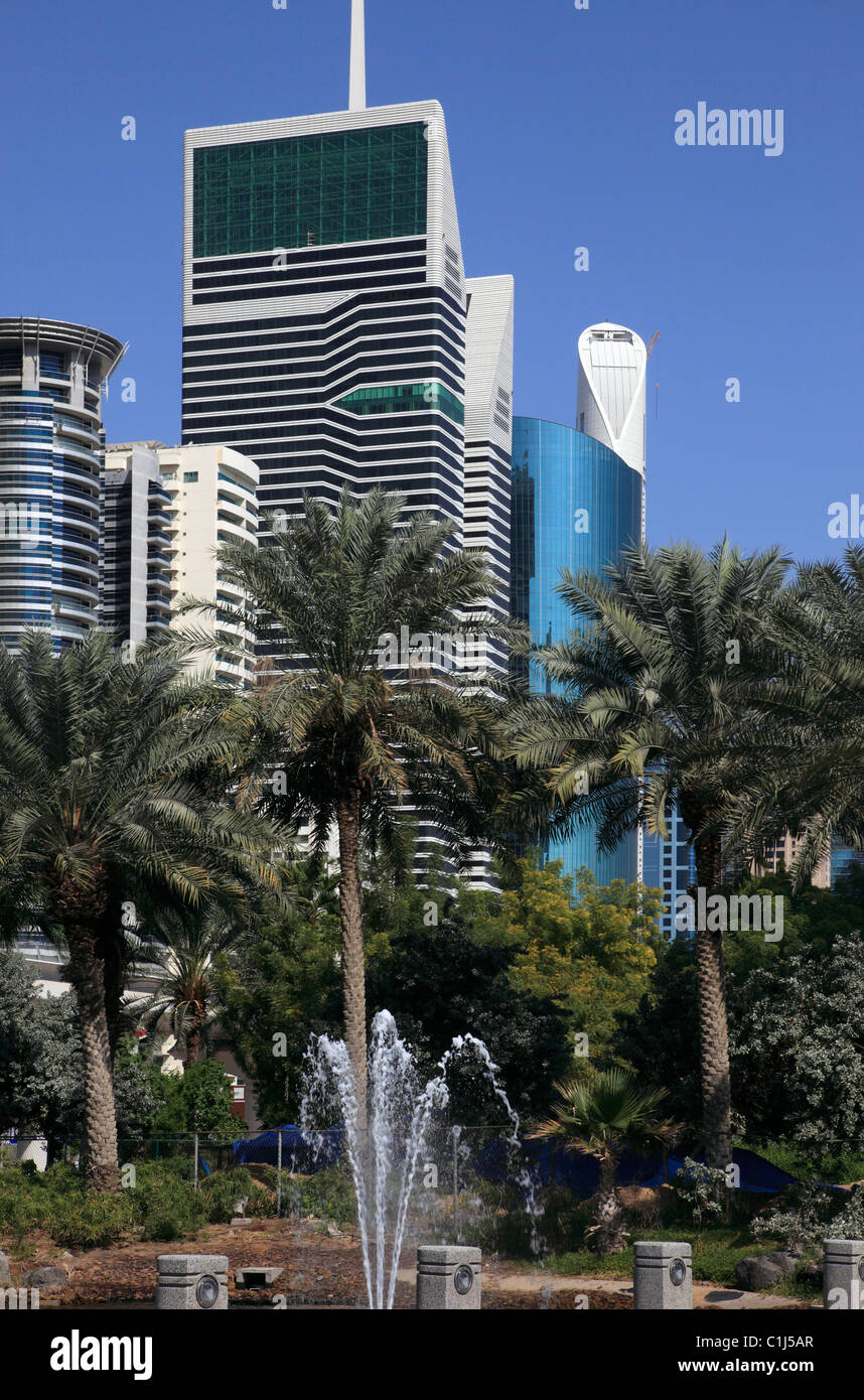 United Arab Emirates, Dubai, Sheikh Zayed Road, skyscrapers, park Stock ...